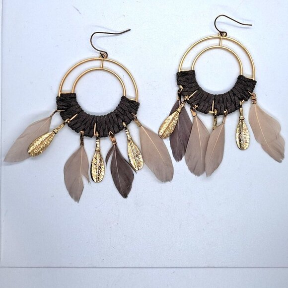 Artisan | Jewelry | Handmade Feather Earrings Leather Metal Real ...